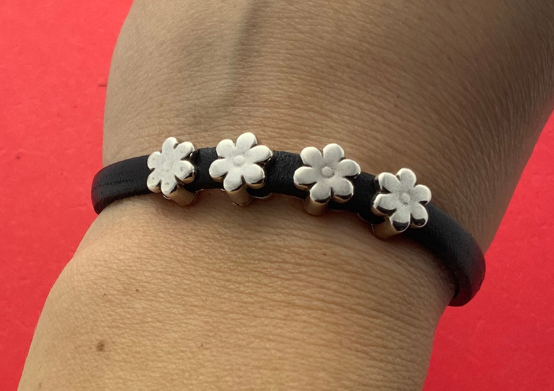 Fs0471>>made IN EUROPE 4 Zamak Flower Sliders 6mm Flat Cord, Flower ...