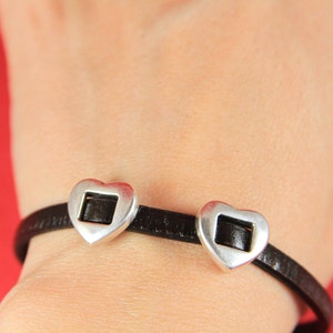 Fs0282>>made in EUROPE 2 Zamak Heart Sliders for 5mm Cord, Flat Cord ...