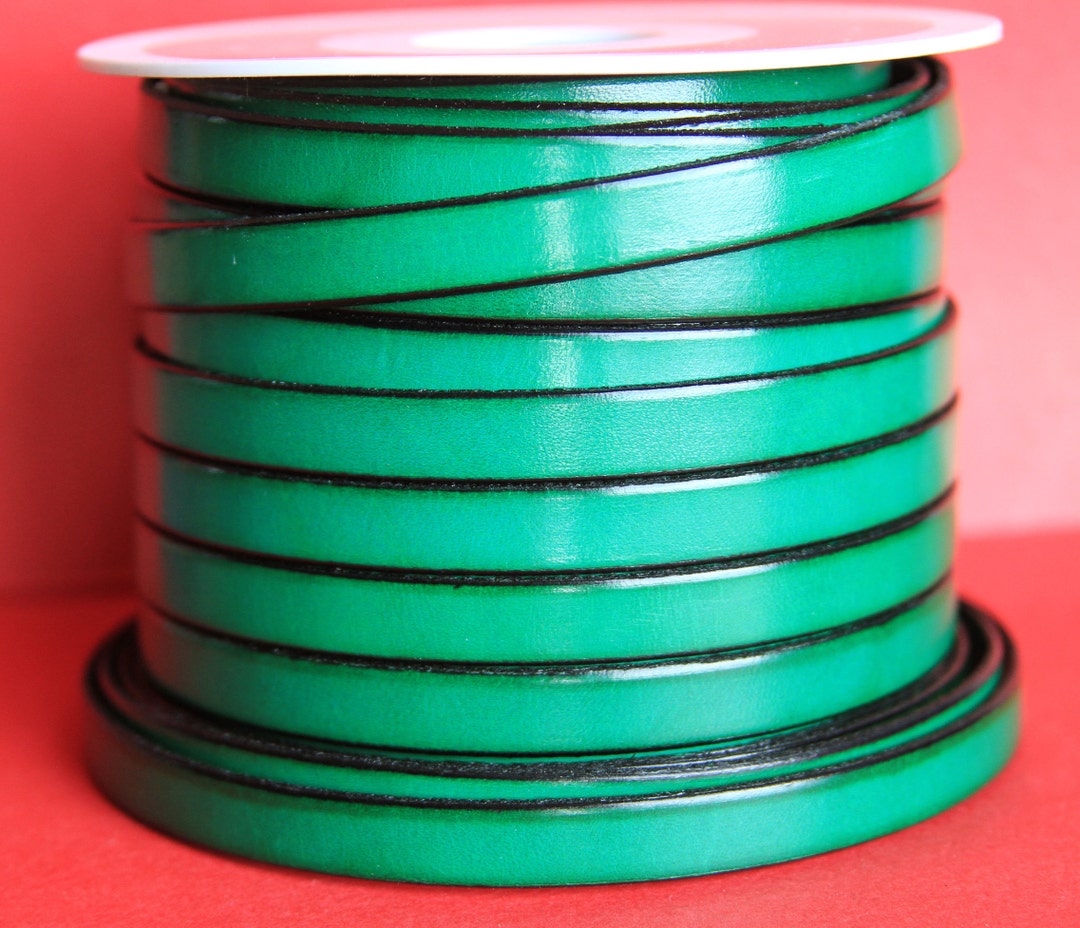 MADE in EUROPE 24 Green Flat Leather Cord, 10mm Leather Cord, Genuine ...