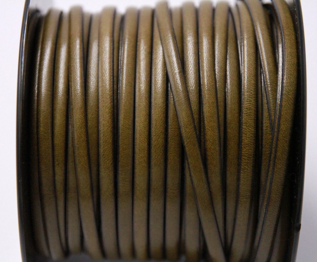 MADE in EUROPE 1 Yard of 5mm Green Flat Leather Cord, 5mm Genuine ...