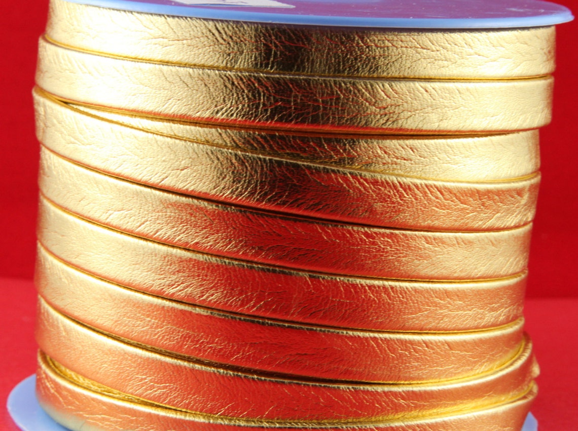 MADE in EUROPE 24 Gold Flat Leather Cord 10mm Folded - Etsy