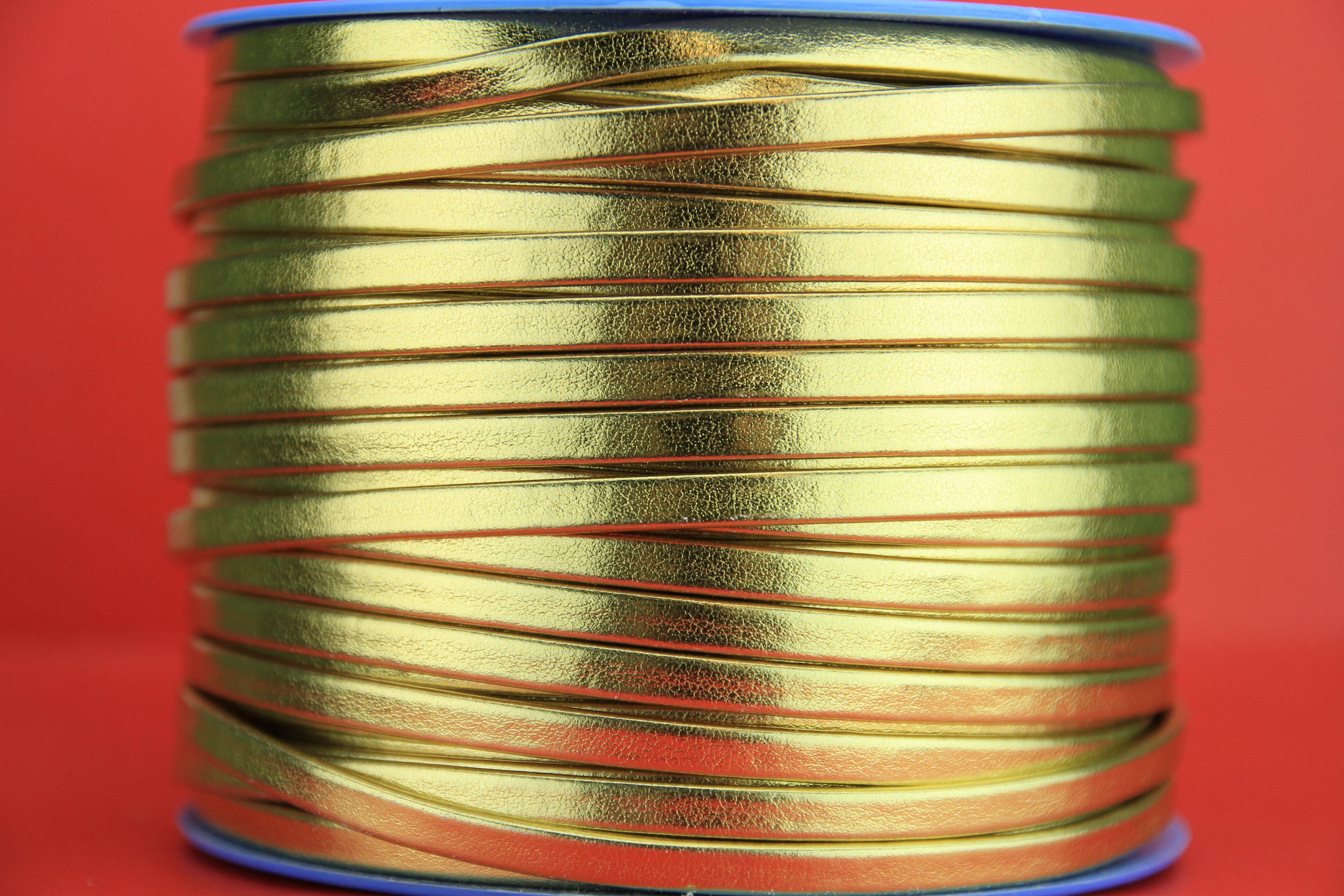 MADE in EUROPE 1 Yard of 5mm Flat Leather Cord, Folded Gold 5mm Leather ...