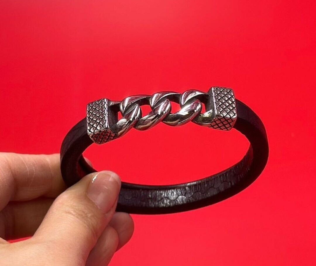 C0186>>304 Stainless Steel Chain Connector, Licorice Leather Cord ...