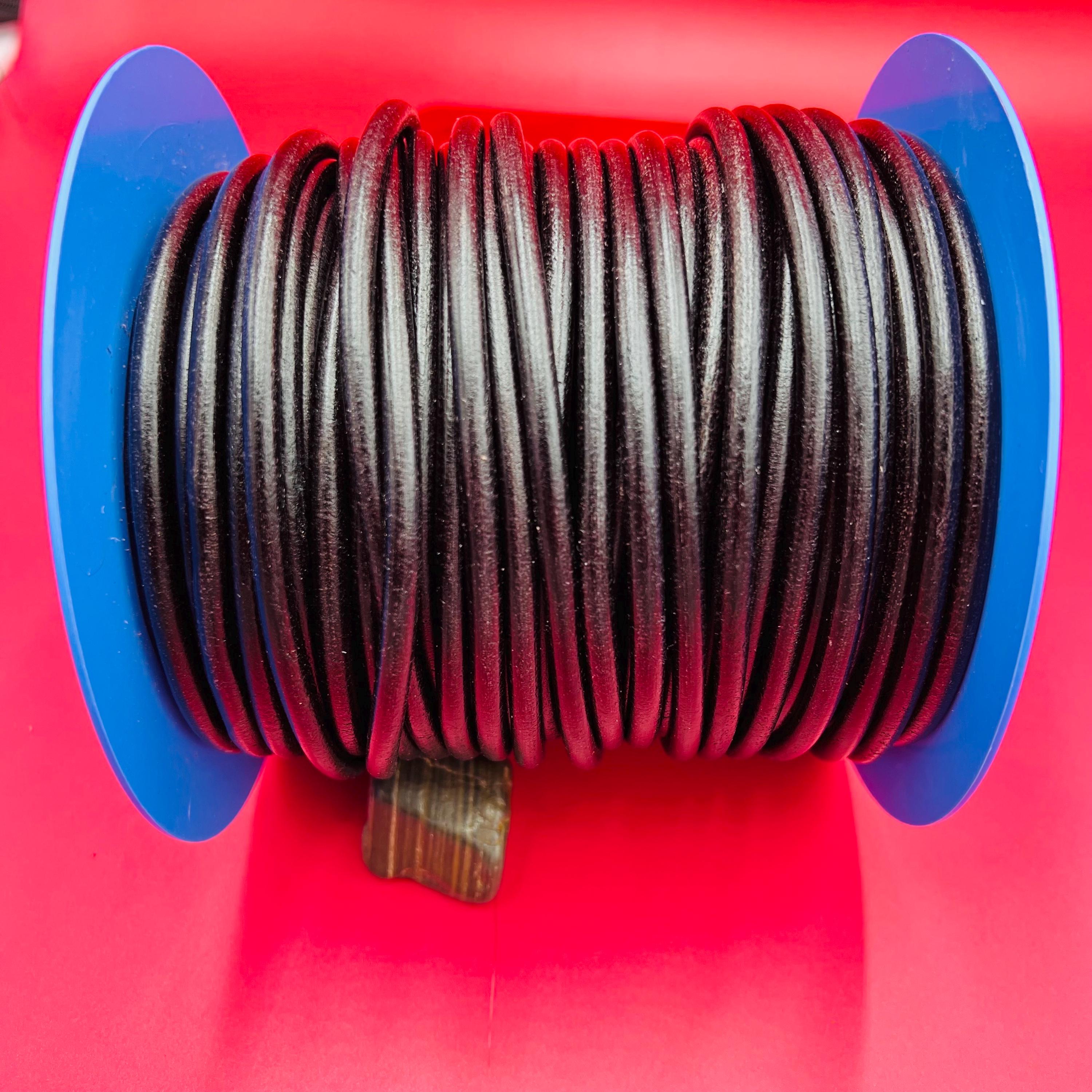 MADE IN SPAIN 2 Feet (24"-60cm) Black Round Leather Cord, 5mm Round ...