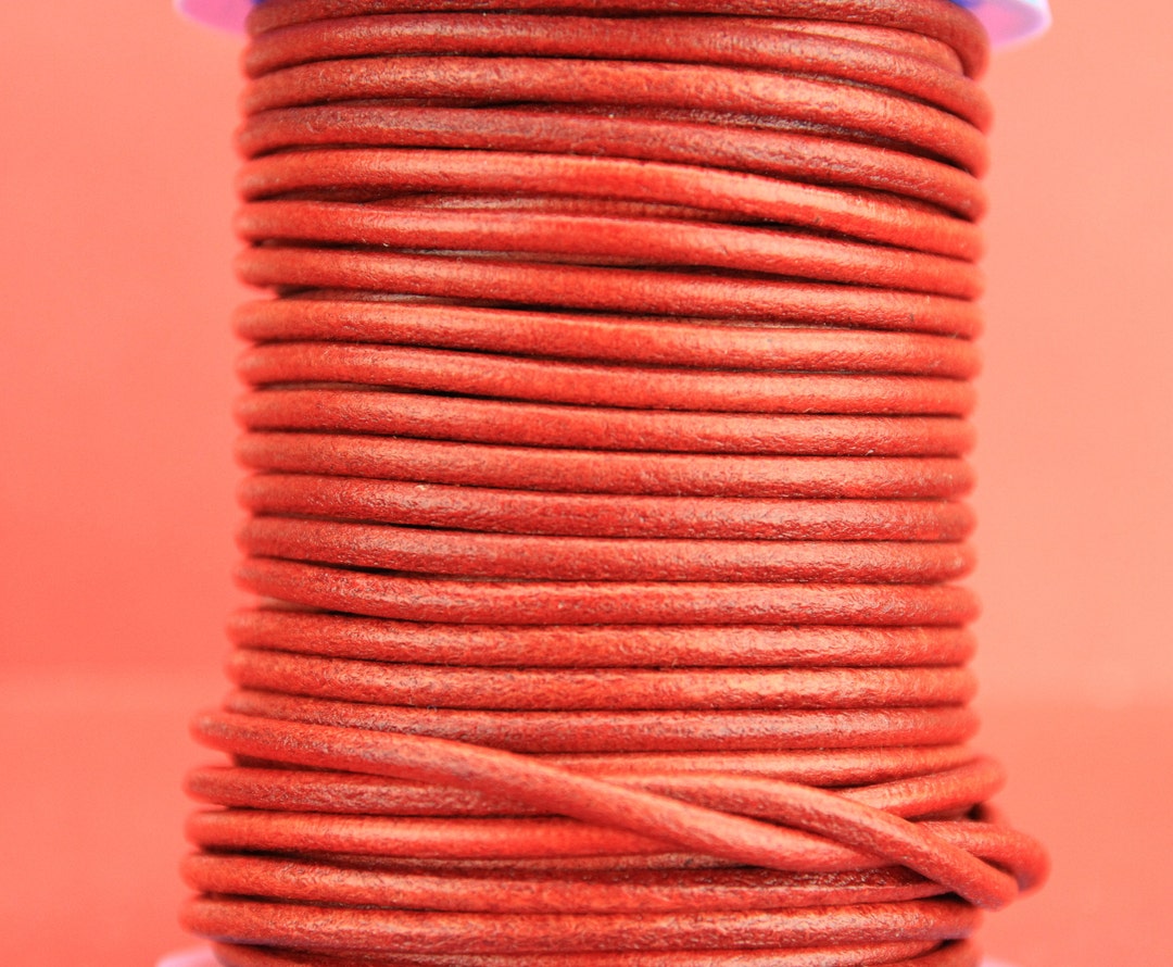 MADE in EUROPE 6 Feet Red 3mm Round Leather Cord, 3mm Red Genuine ...