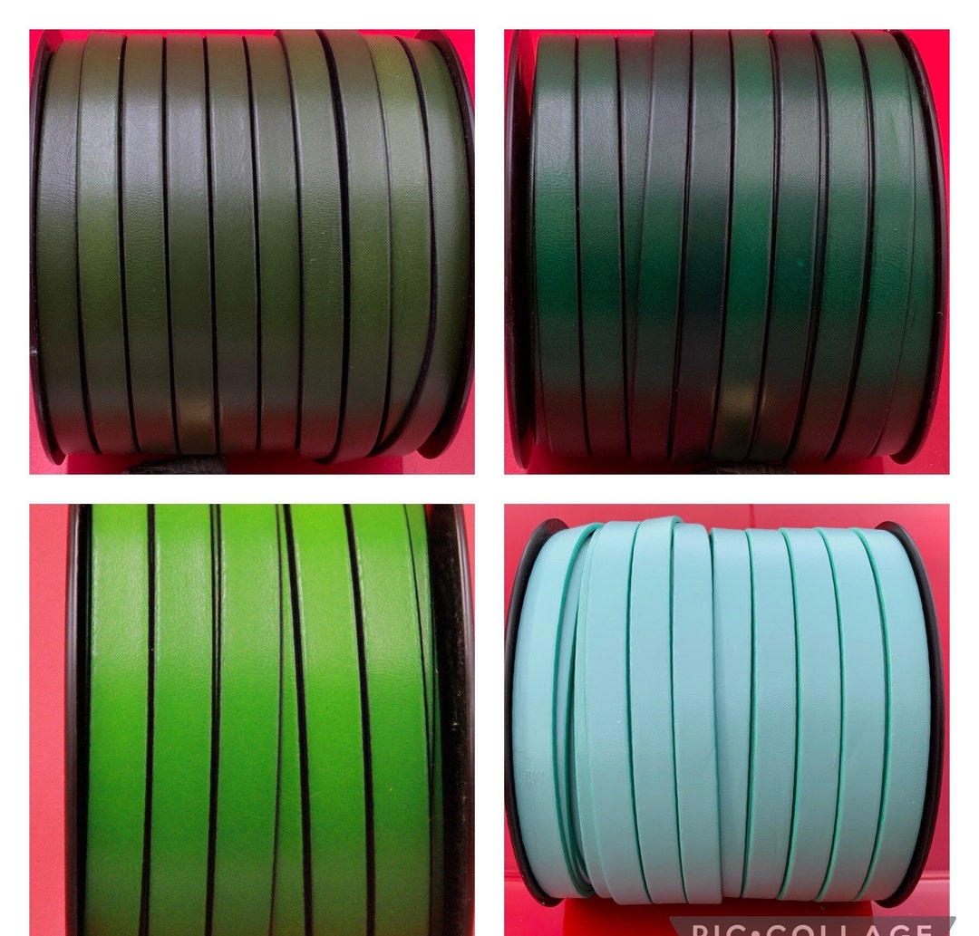 MADE in EUROPE 24" of 10mm Flat Leather Cord, Genuine Green Leather ...