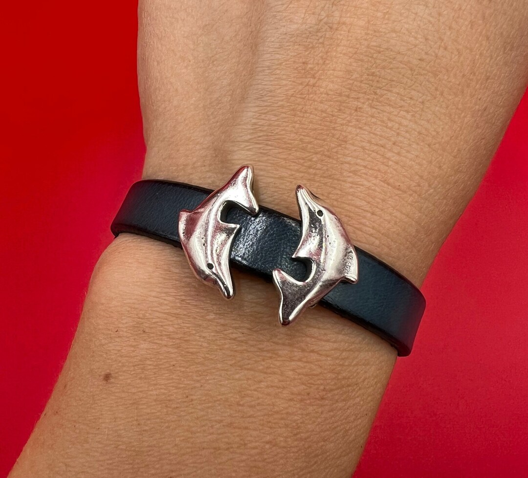 Fs0560>>made in EUROPE 2 Zamak Dolphin Sliders, 10mm Flat Cord Sliders ...