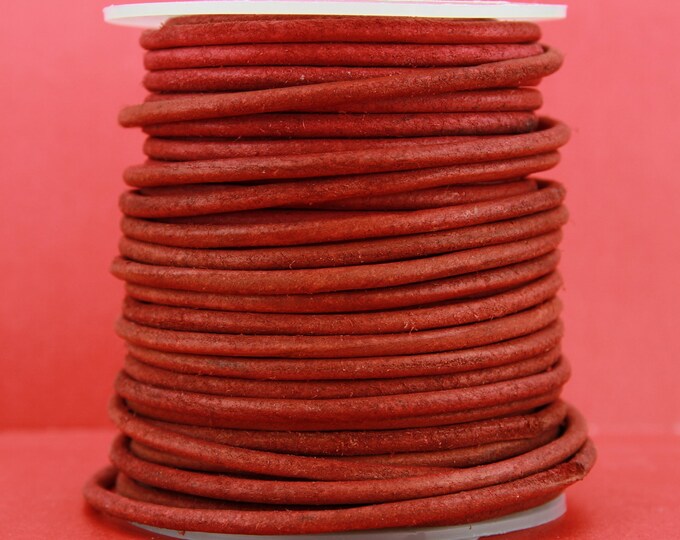 MADE in EUROPE 6 Feet Distressed Red 3mm Round Leather Cord, 3mm ...