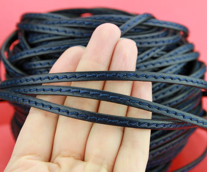 MADE in EUROPE 1 yard of 5mm flat stitched leather cord | Etsy