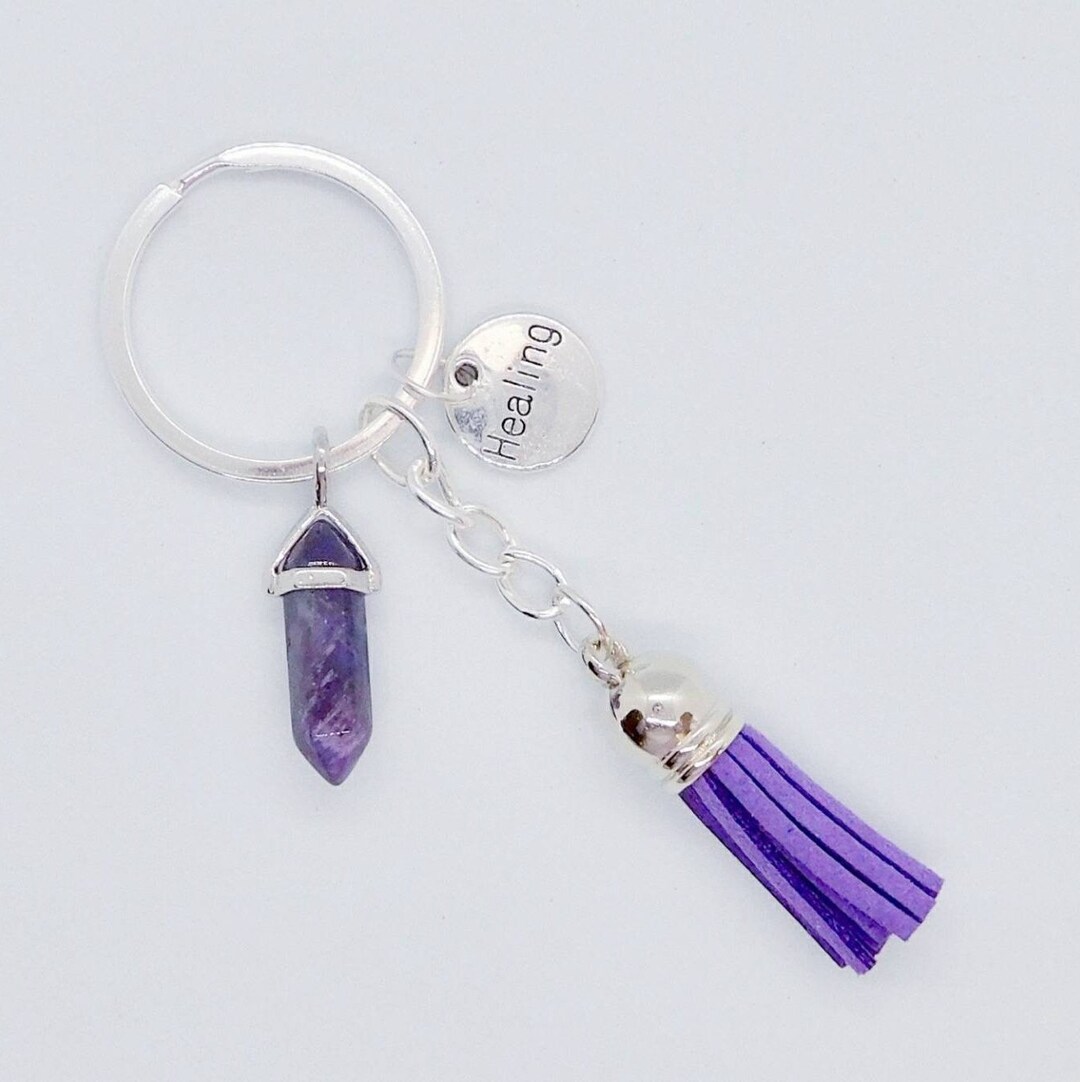 Purple Amethyst Gemstone Keyring, Gemstone Key Chain, Healing Charm ...