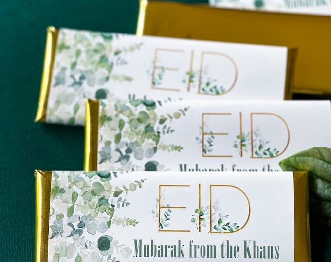 24 Eid Candy Bar Wrappers, Eid Favors, Elegant Foliage Party Favors ...