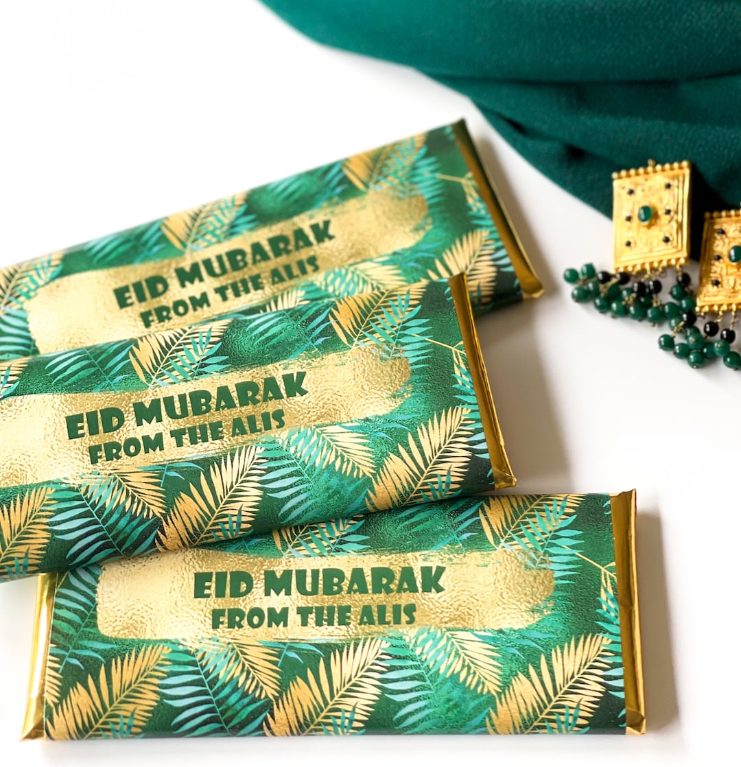 24 Green and Gold Eid Candy Bar Wrappers, Eid Favors, Green Party ...