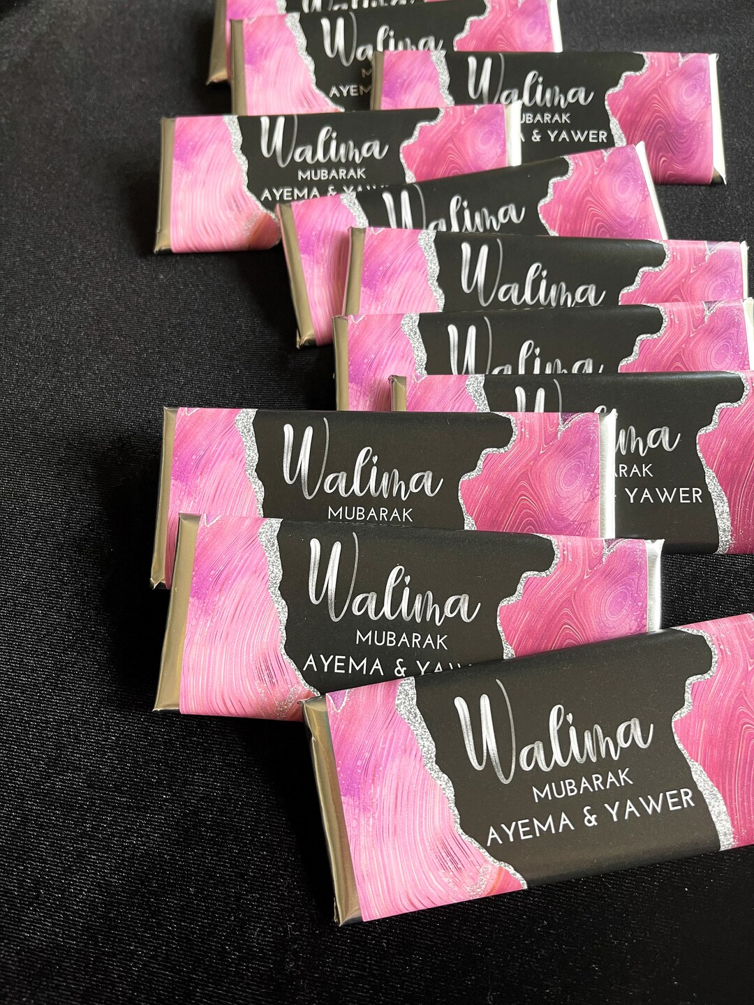 24 Pakistani Wedding Favors, Black Pink Candy Wrapper, Indian Wedding ...
