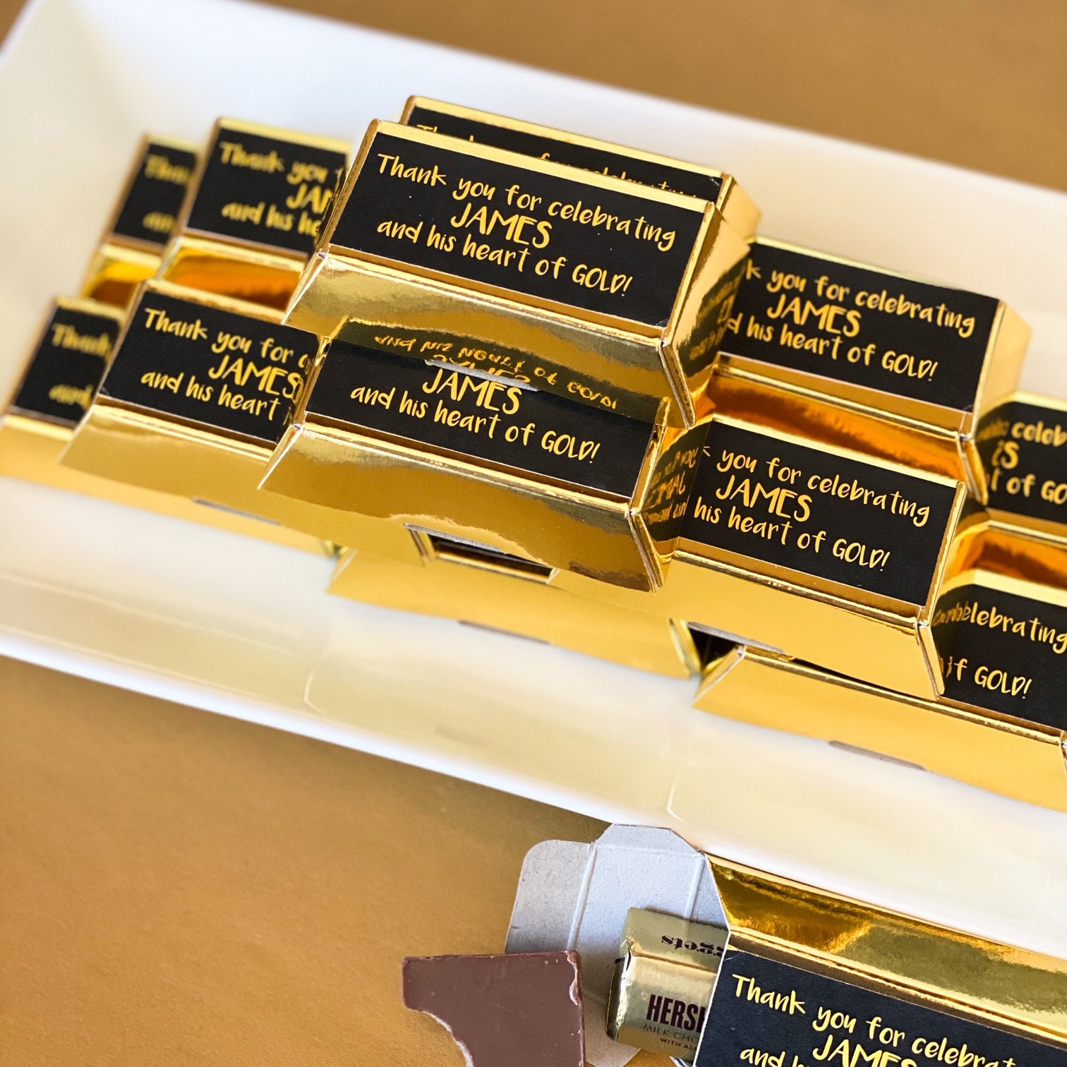 20 gold brick bar favor boxes for Golden birthday Heart of | Etsy