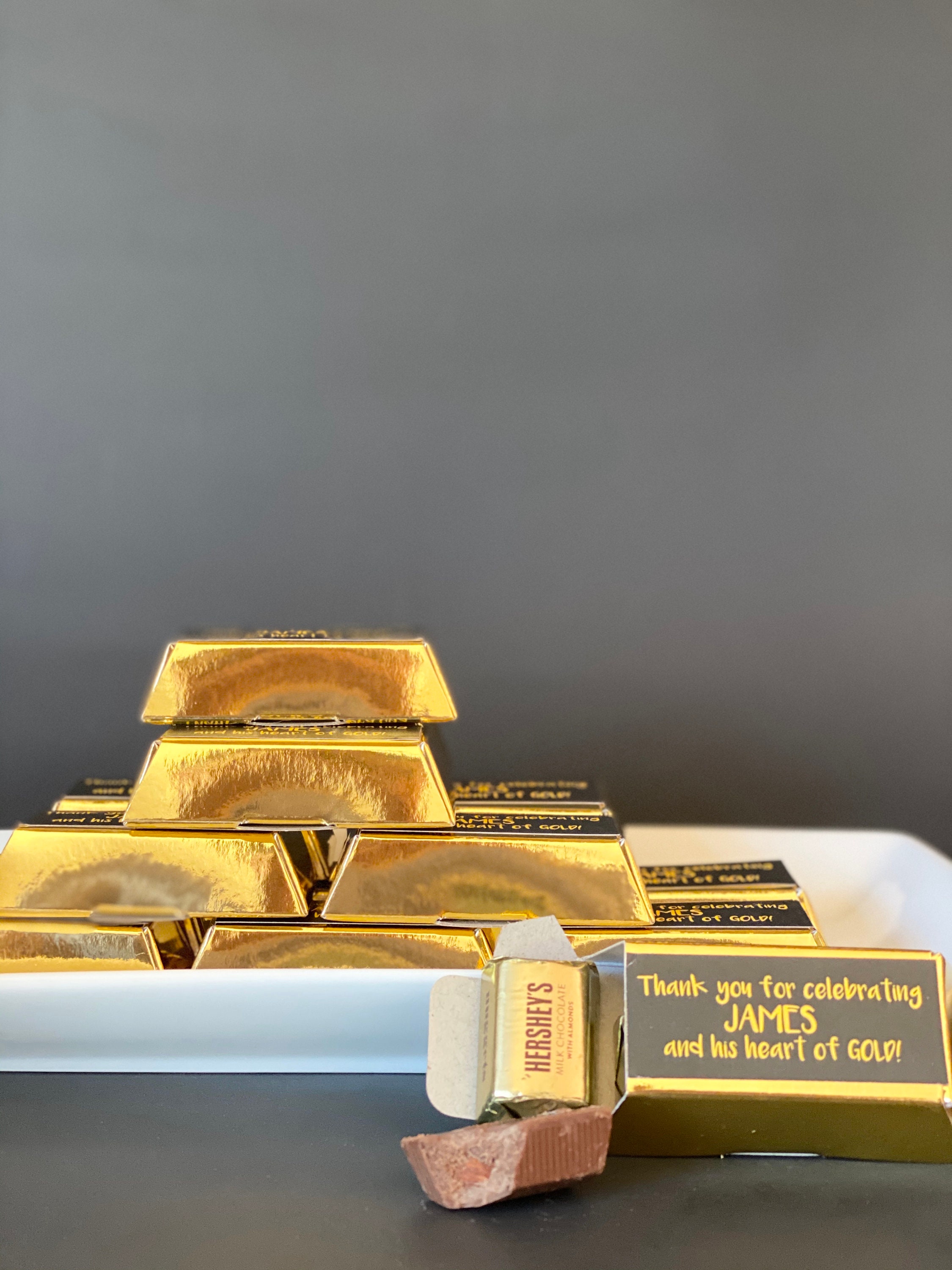 20 gold brick bar favor boxes for Golden birthday Heart of | Etsy