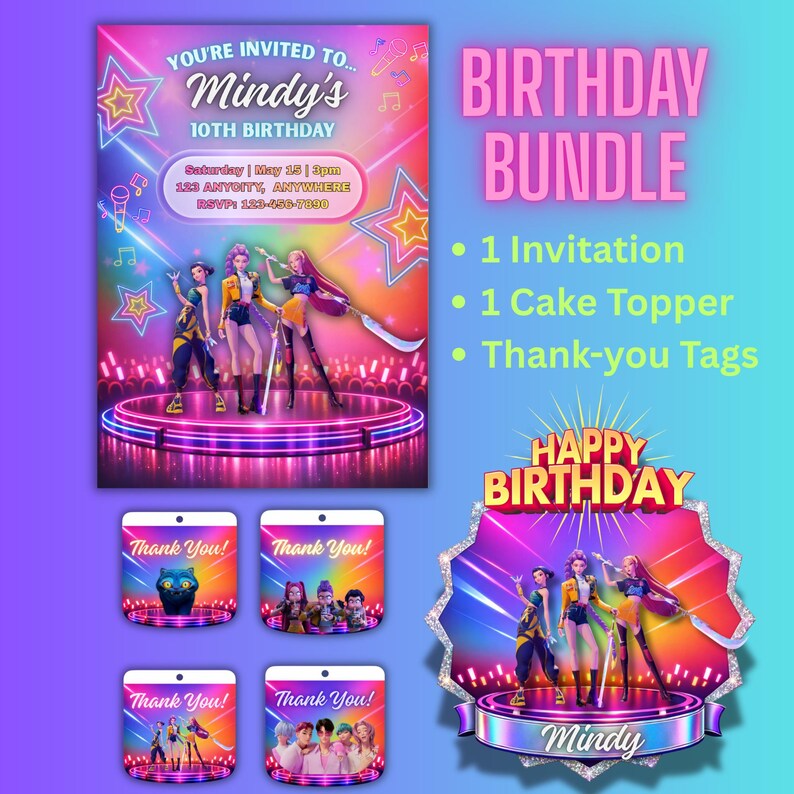 Kpop Birthday Bundle | Editable Canva Invitation (digital Download) - Etsy