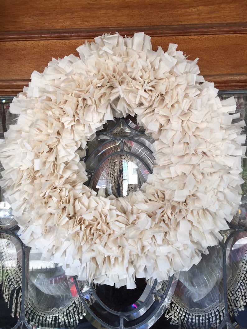 WREATH IVORY RAG Wreathdoor Decordoor Hangerfront Door - Etsy