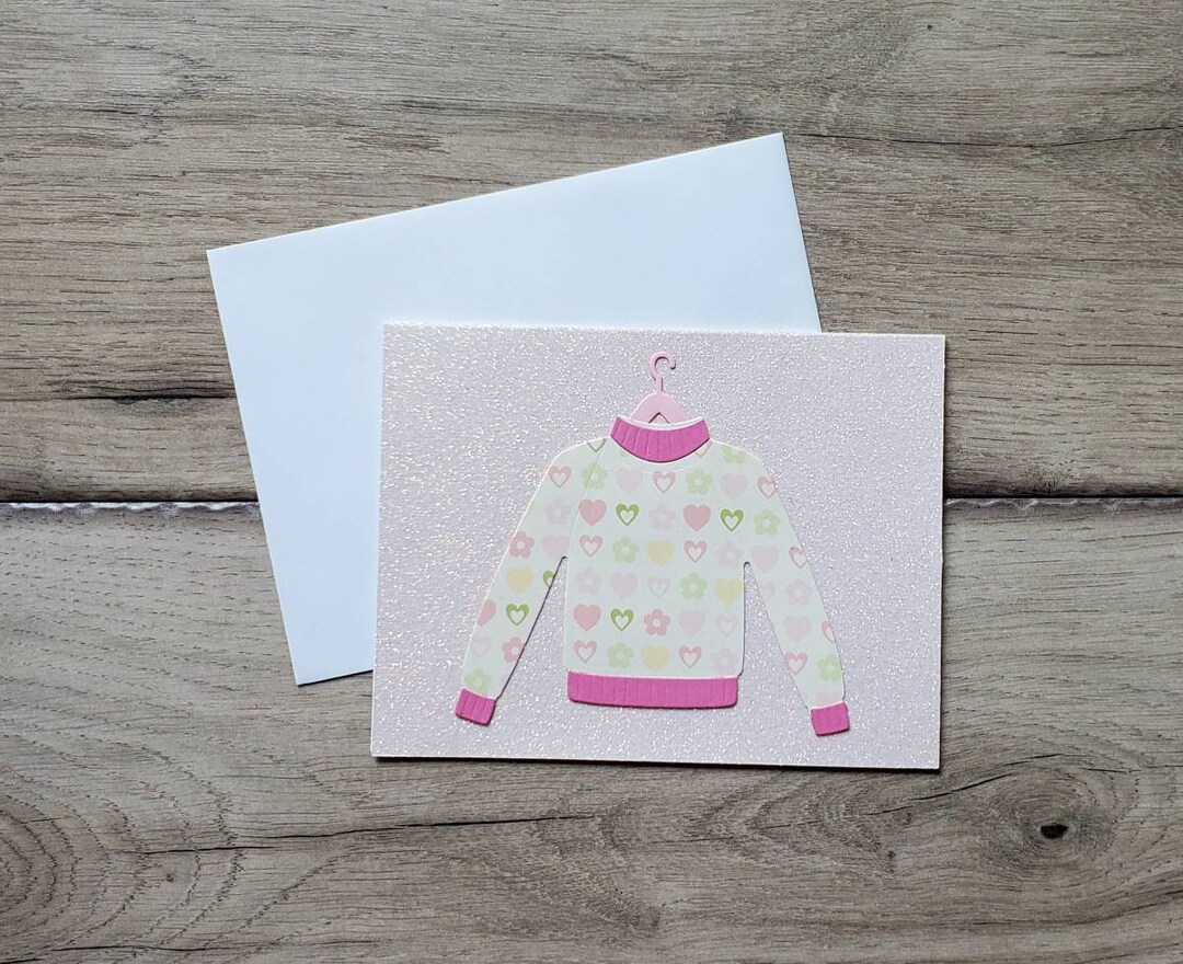 Pink Heart Sweater Card / Ugly Christmas Sweater Card / Blank - Etsy