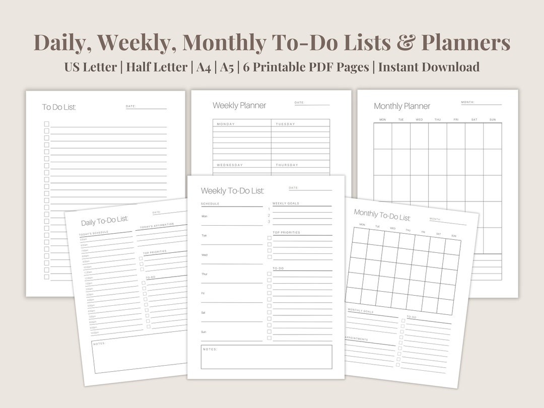 Daily Weekly Monthly to Do List Planner Printable | Daily Planner ...