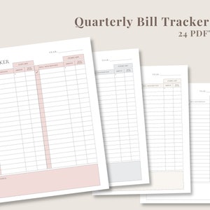 Bill Tracker Payment Planner Printable | Monthly Quarterly Yearly Bill ...