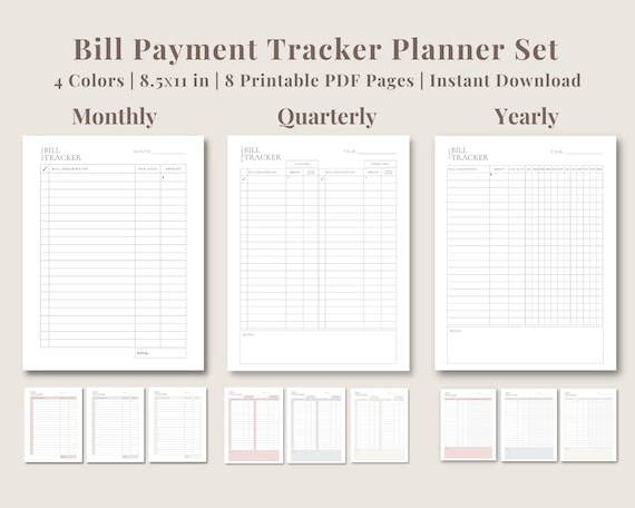 Bill Tracker Payment Planner Printable Monthly Quarterly - Etsy