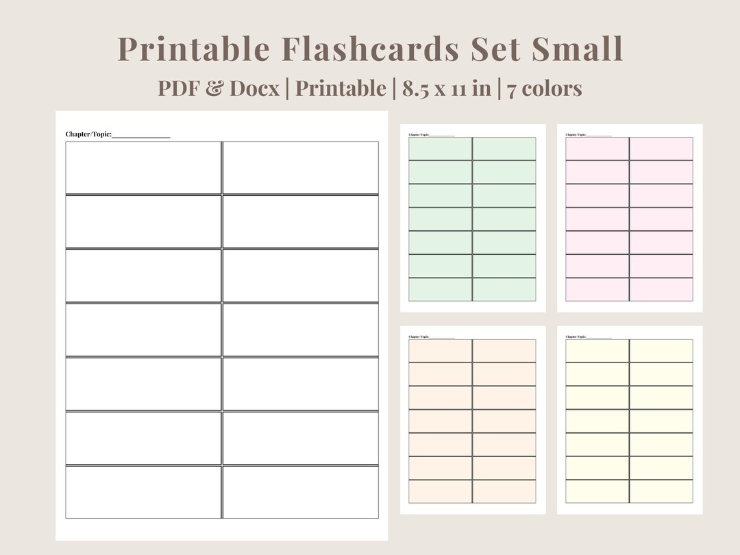 Printable Flash Cards | Editable Flash Cards | 7 Blank Flashcards per ...