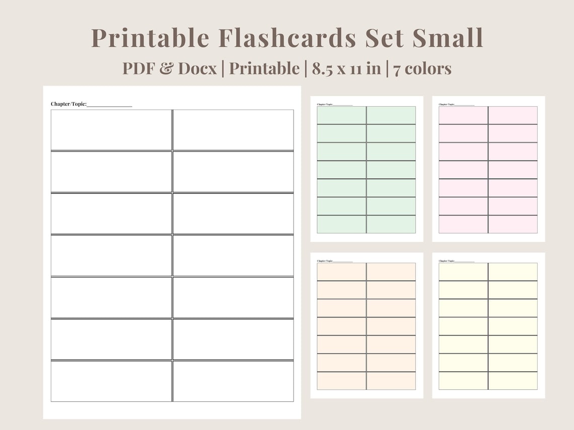 Printable Flash Cards | Editable Flash Cards | 7 Blank Flashcards per ...