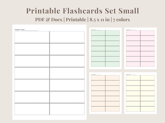 Printable & Editable Flashcards 7 Blank Flashcards per Page - Etsy