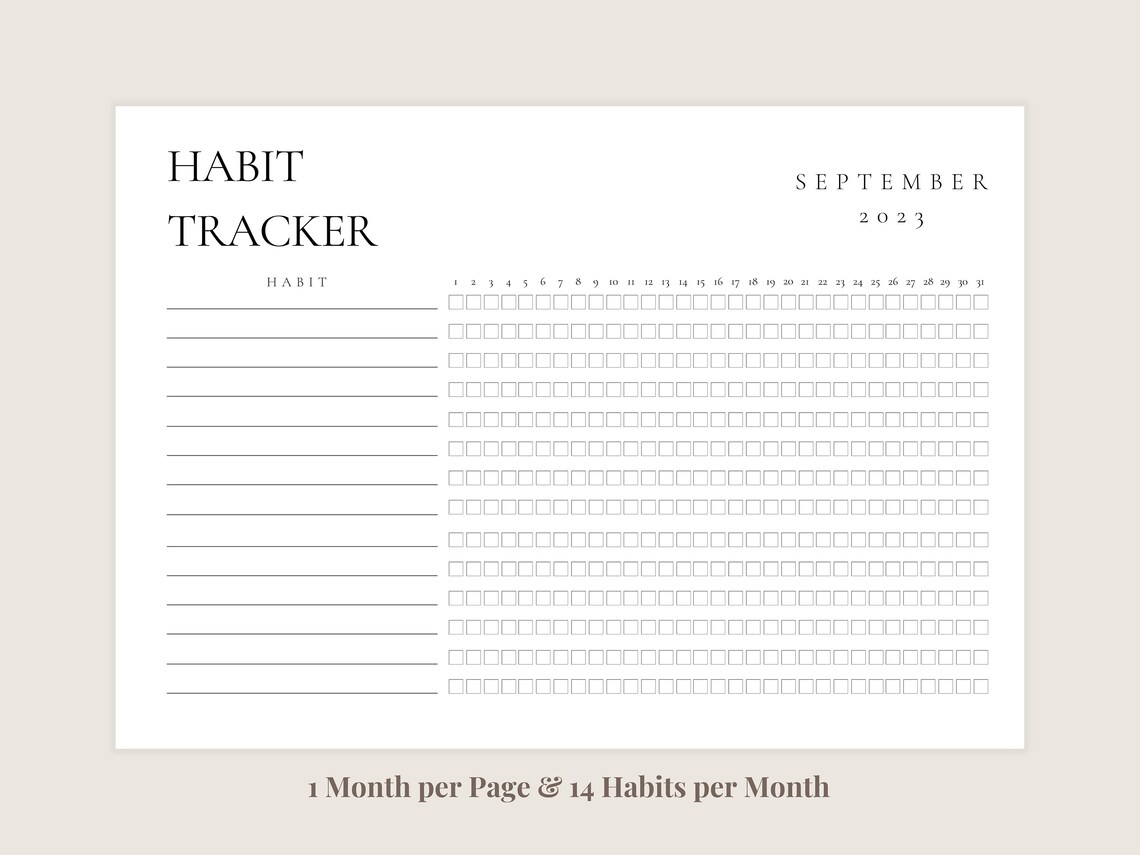 Monthly Habit Tracker Printable PDF Landscape Goal Tracker - Etsy
