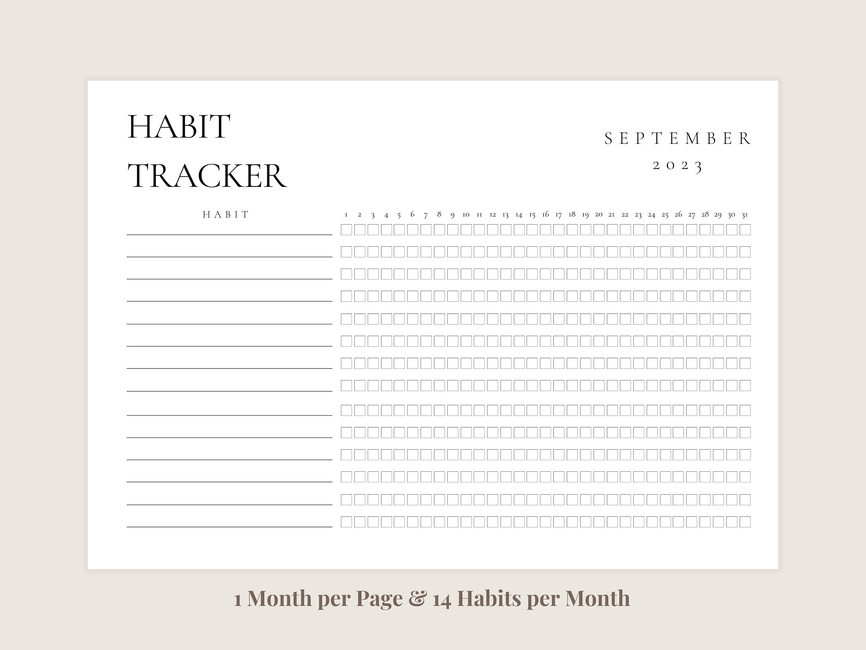 Monthly Habit Tracker Printable PDF Landscape | Goal Tracker | Routine ...