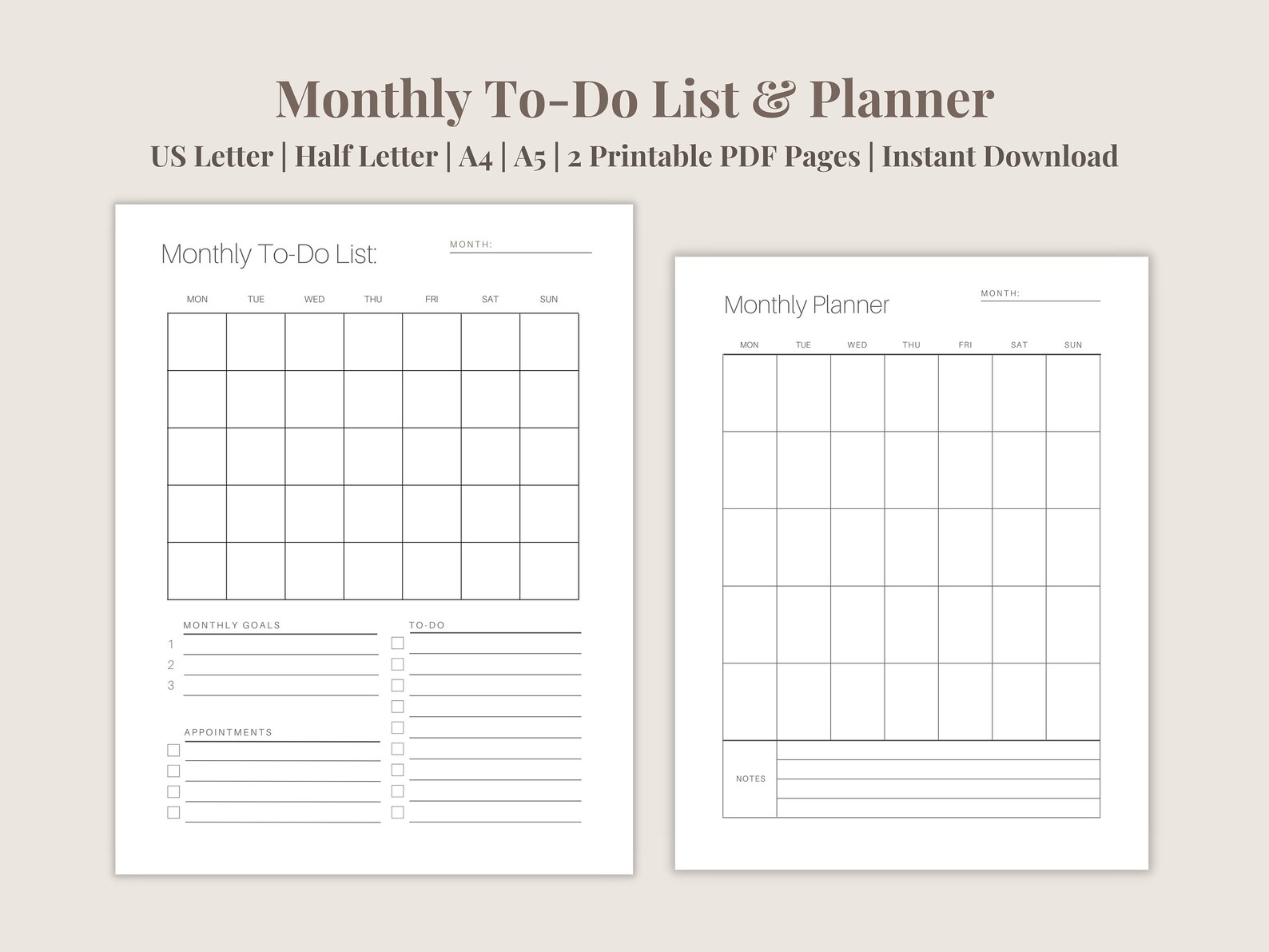 Monthly Planner | Printable Monthly To-do List | to Do List Planner ...