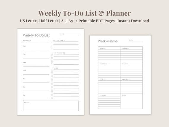 Weekly To-do List Weekly Planner Printable Weekly Schedule - Etsy