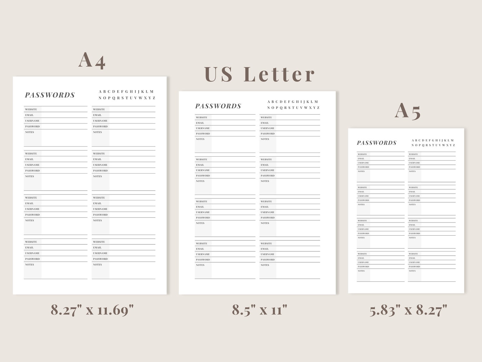 Printable Password Tracker | Password Log | Password Keeper Insert | 9 ...