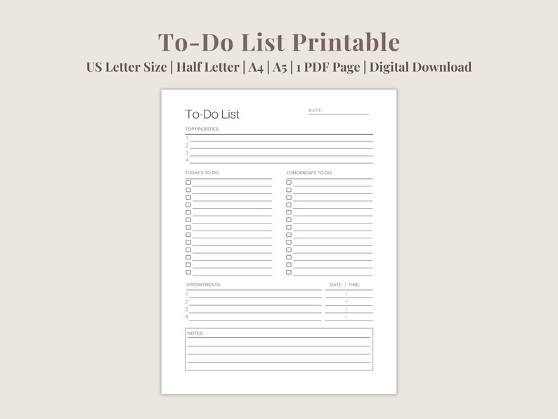 To-do List Printable | Daily Planner | Productivity Planner | Work From ...