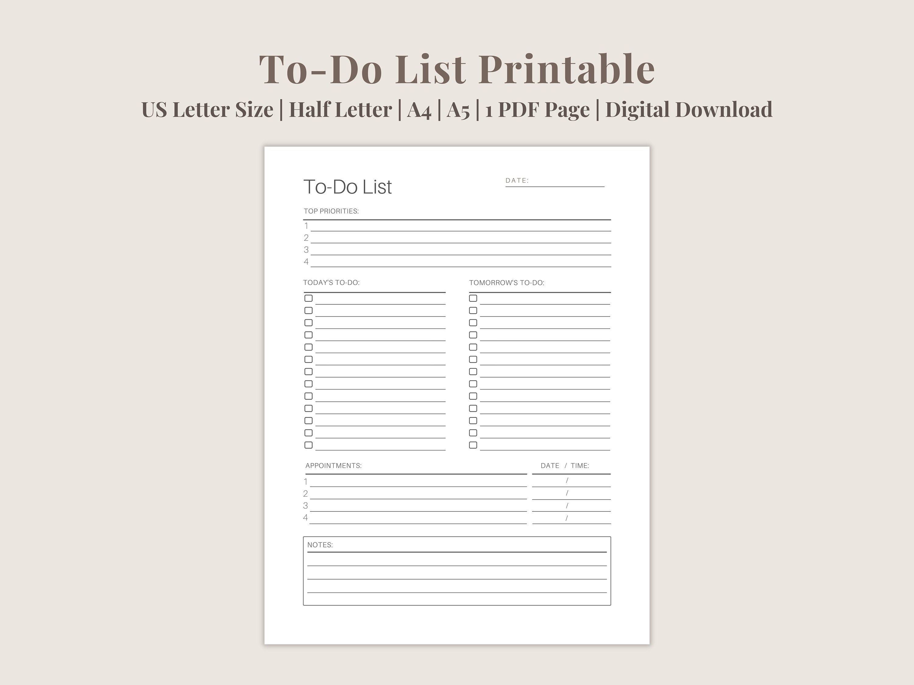 To-do List Printable | Daily Planner | Productivity Planner | Work From ...