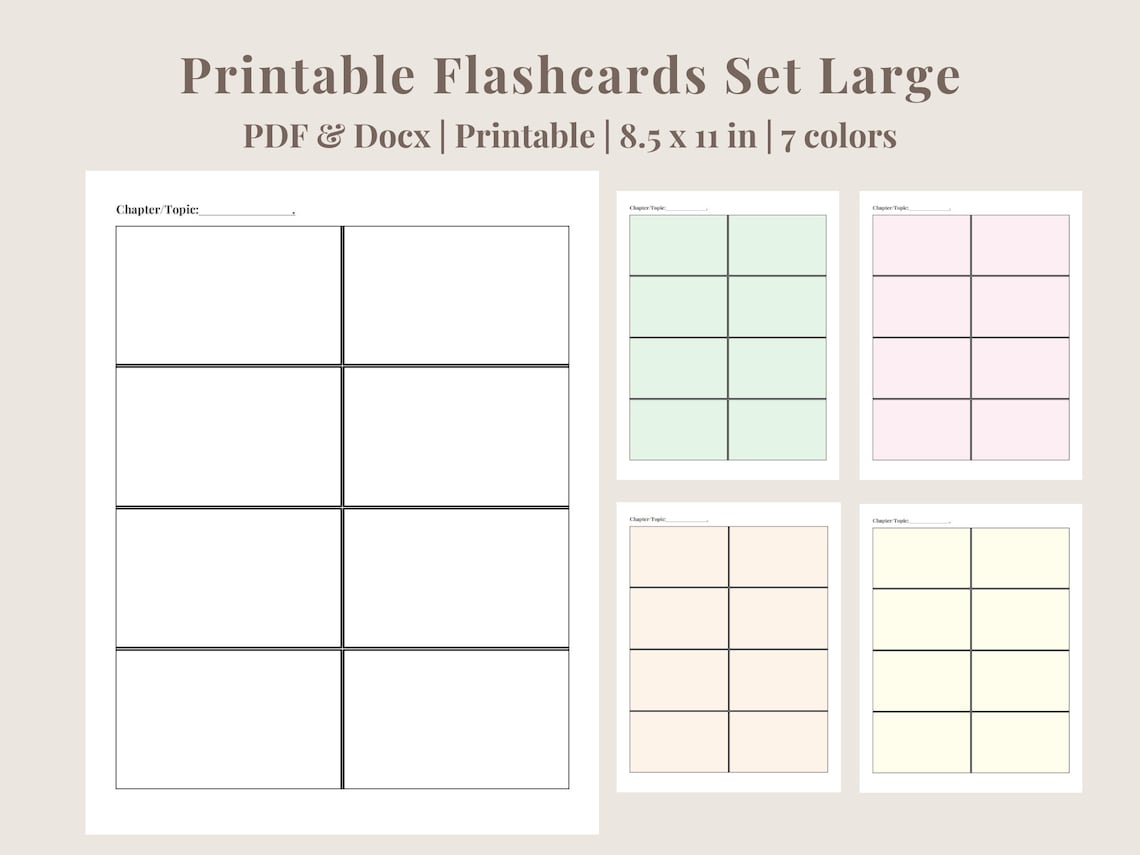 Printable Flashcards | Editable Flashcards | 4 Blank Flashcards per ...