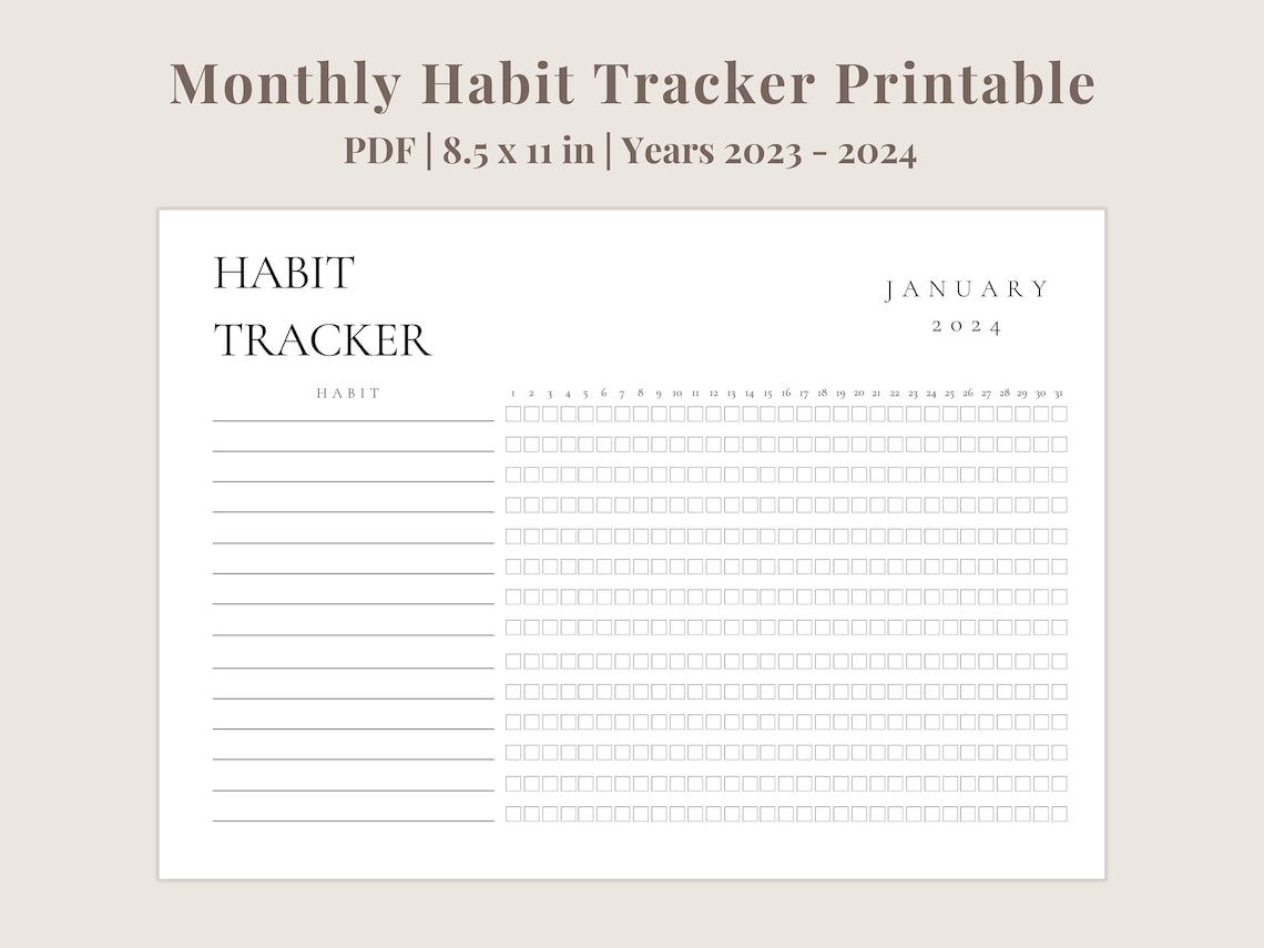 Monthly Habit Tracker Printable PDF Landscape Goal Tracker - Etsy