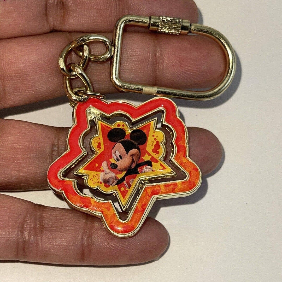 Mickey Mouse Disney Keychain Silver Tone Enamel Collectible Spins Key ...