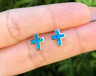 Blue cross earrings | Etsy