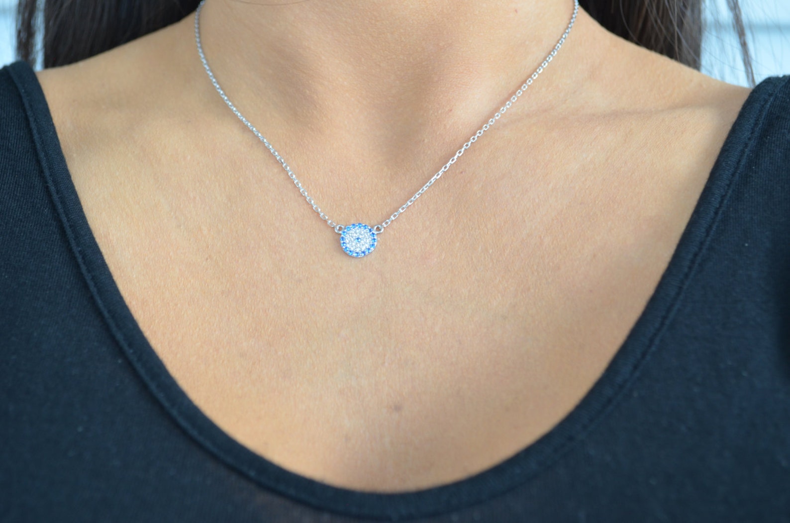 Evil Eye Silver Necklace. Evil Eye Disc Necklace. Evil Eye Round ...