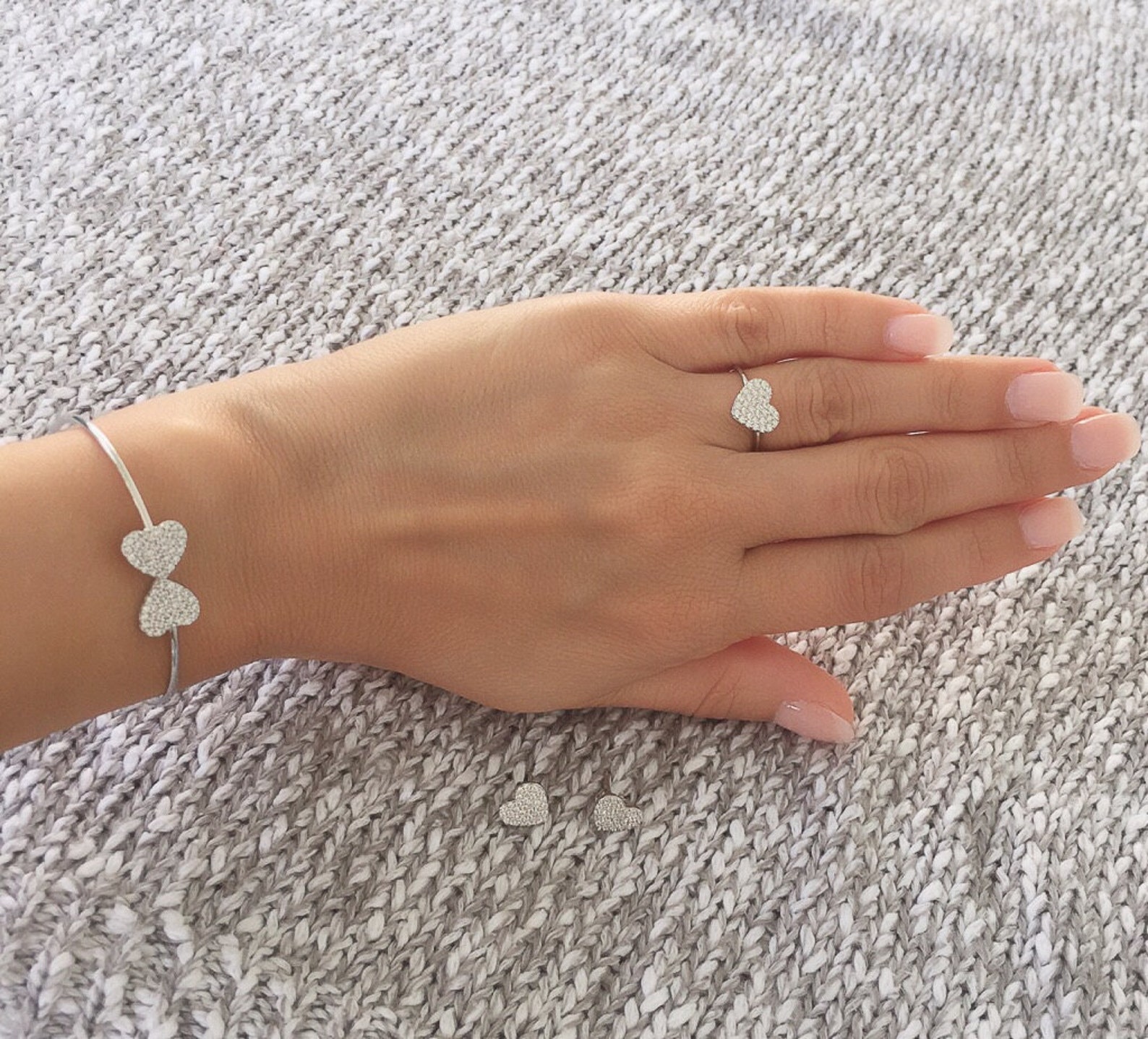 Heart ring. Silver heart stackable ring. Pave cz heart ring. | Etsy