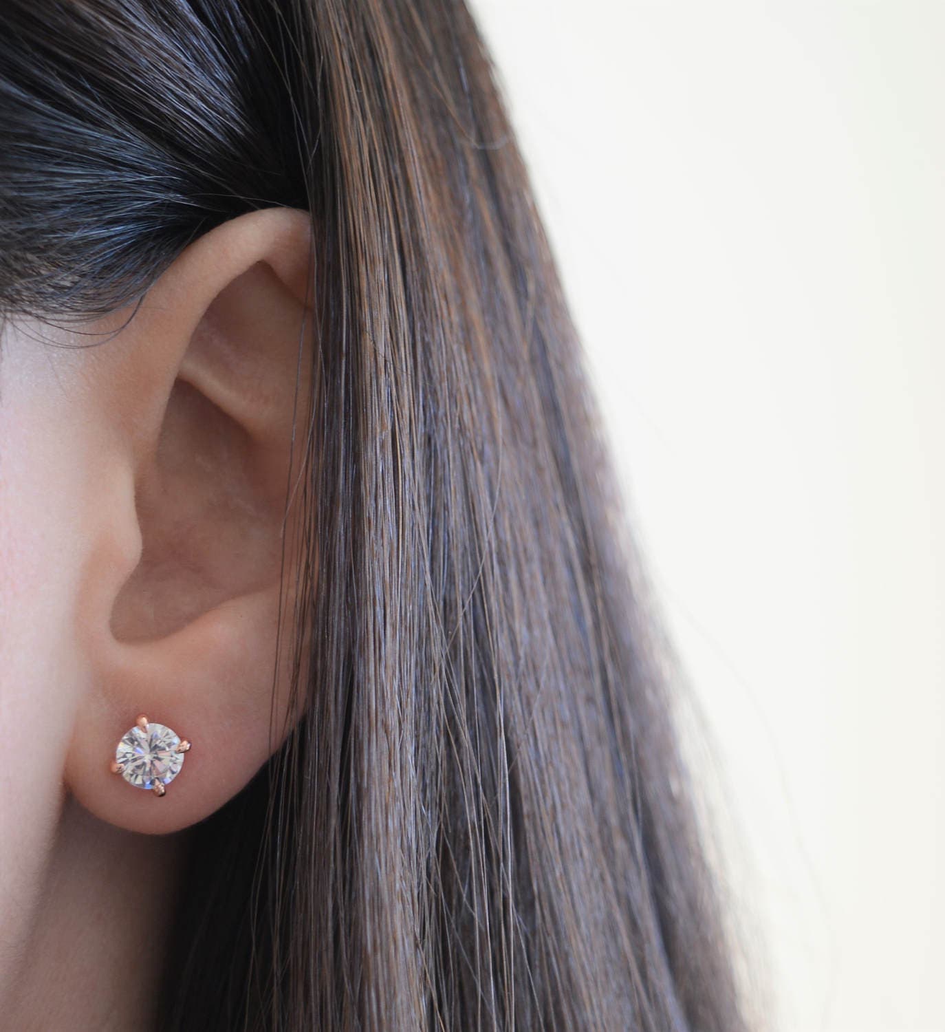 Rose Gold Round Stud Earrings. Sterling Silver High Quality Cz - Etsy