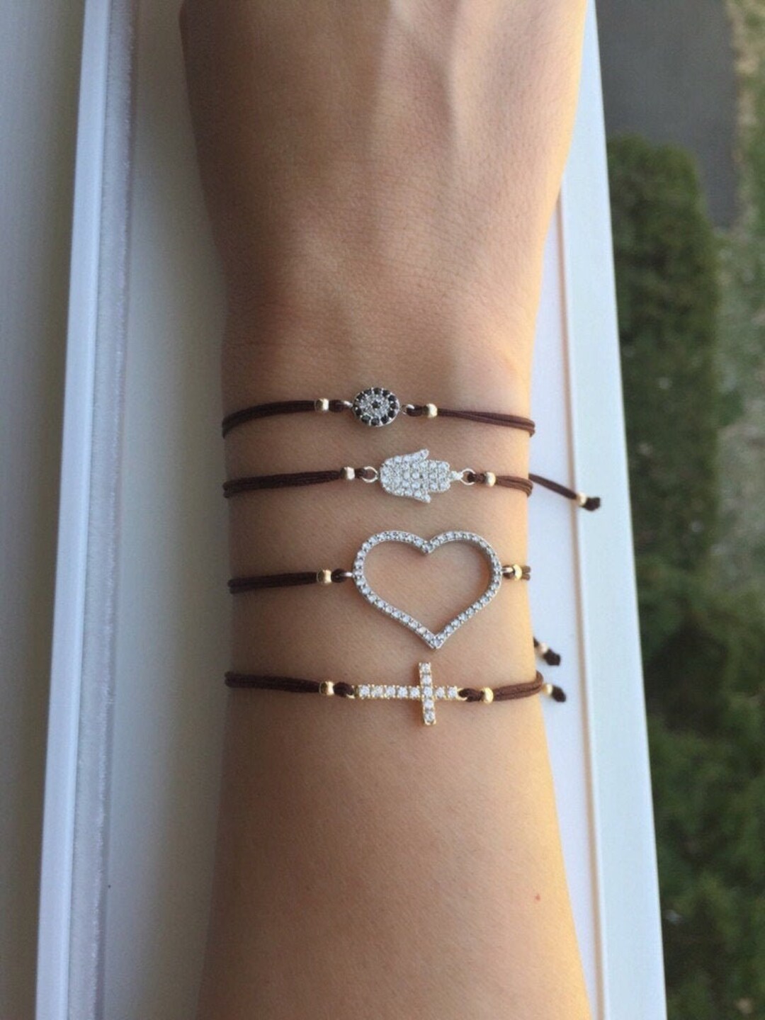 Silver Hamsa Bracelet. Hamsa String Bracelet. Hand of Fatima Bracelet ...