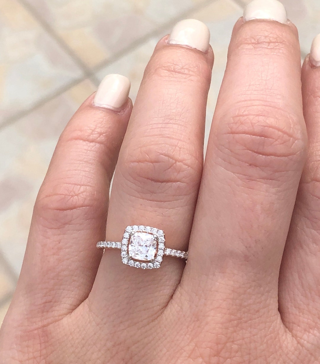 Rose Gold Cushion Cut Engagement Ring. Rose Gold Halo Ring. Engagement ...