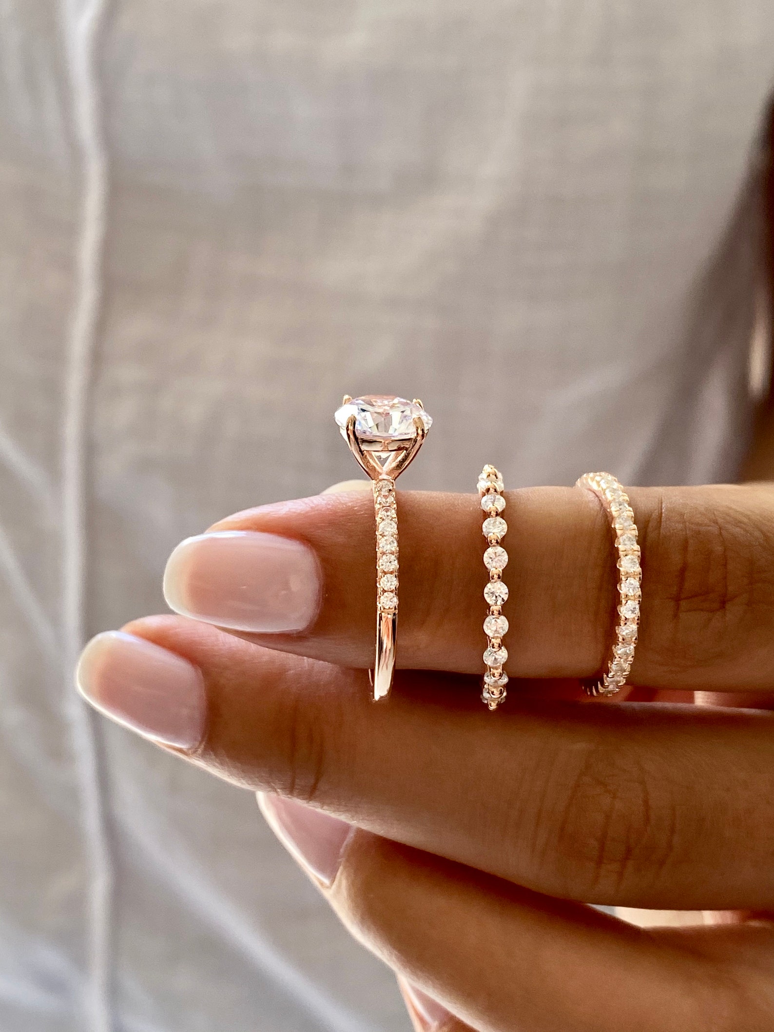 Rose Gold Wedding Ring Set. Round Brilliant Cut Engagement - Etsy