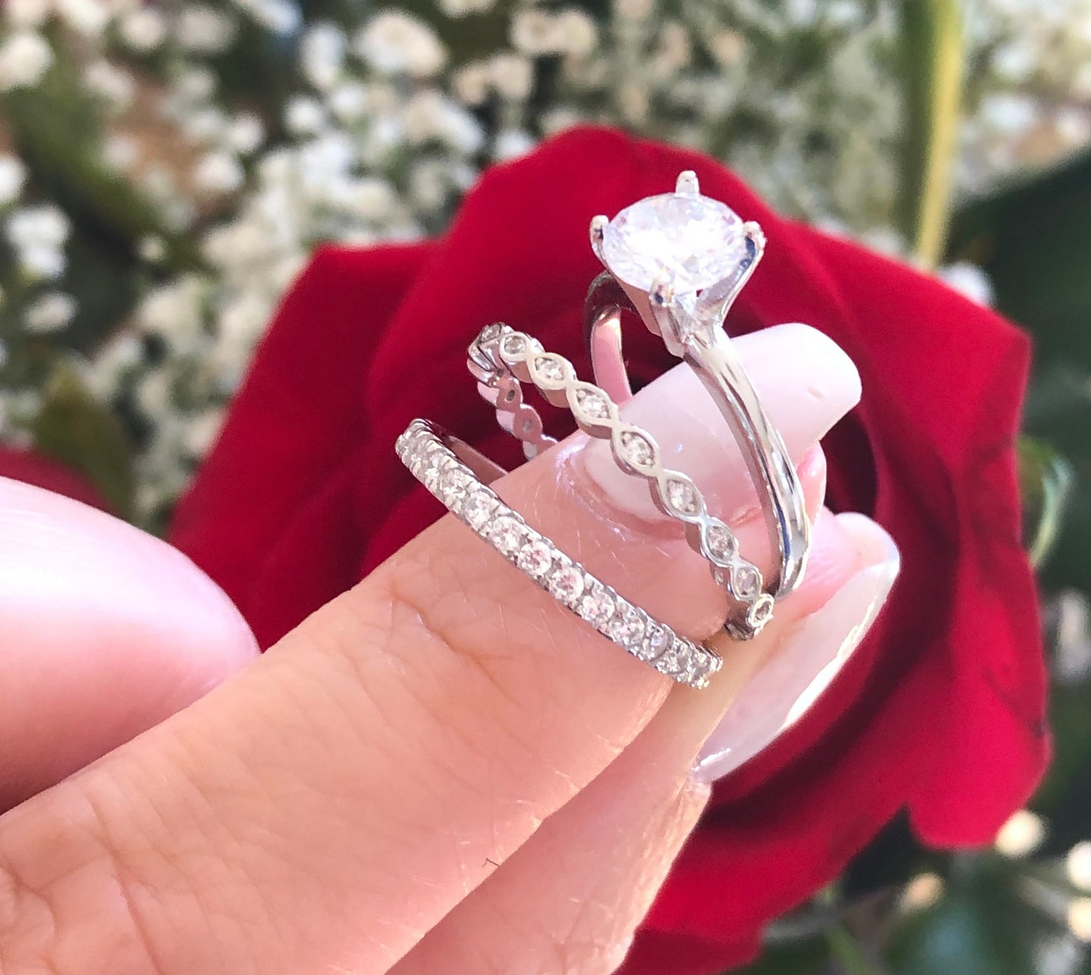 Bridal Ring Set. Sterling Silver Wedding Ring Set. Round Cut | Etsy