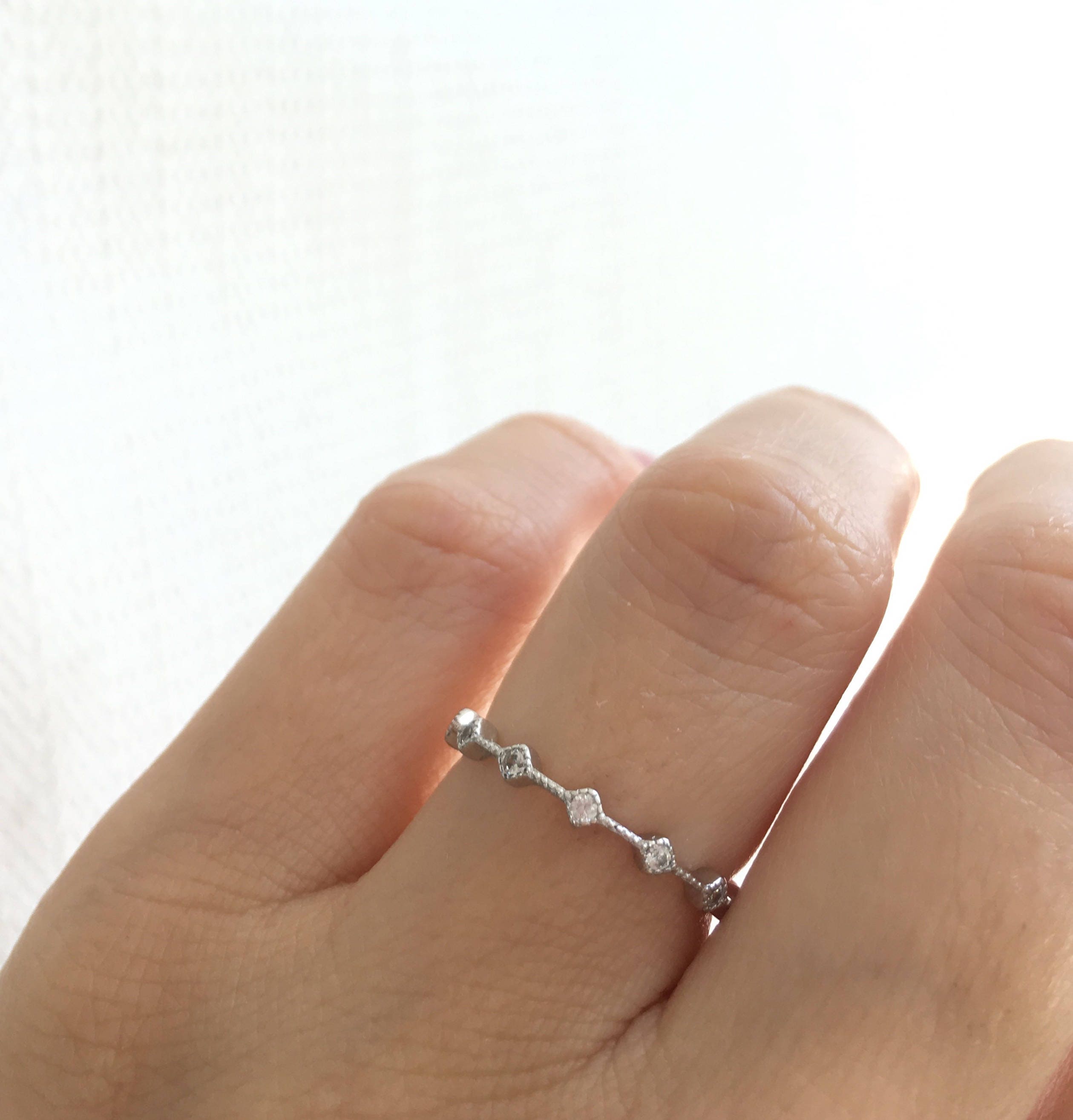 Sterling Silver Diamond Shaped Ring. Silver Rhodium Plated Cz Band Ring ...