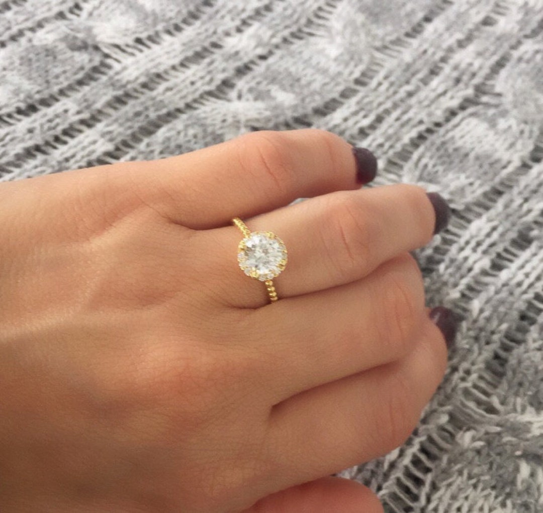 High Quality Engagement Ring. Sterling Silver Gold Plated Solitaire ...