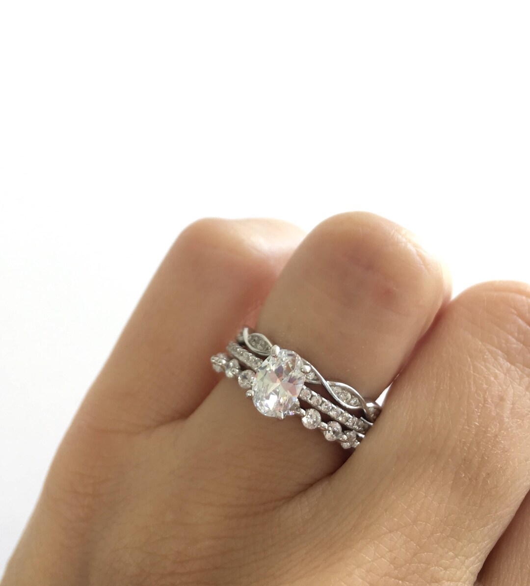 Sterling Silver Wedding Ring Set. Bridal Ring Set. Oval Cut Engagement ...