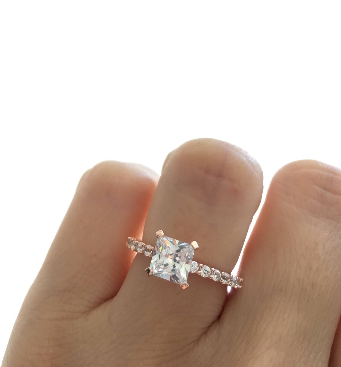 Rose Gold Engagement Ring. Cushion Cut Wedding Ring. Sterling | Etsy